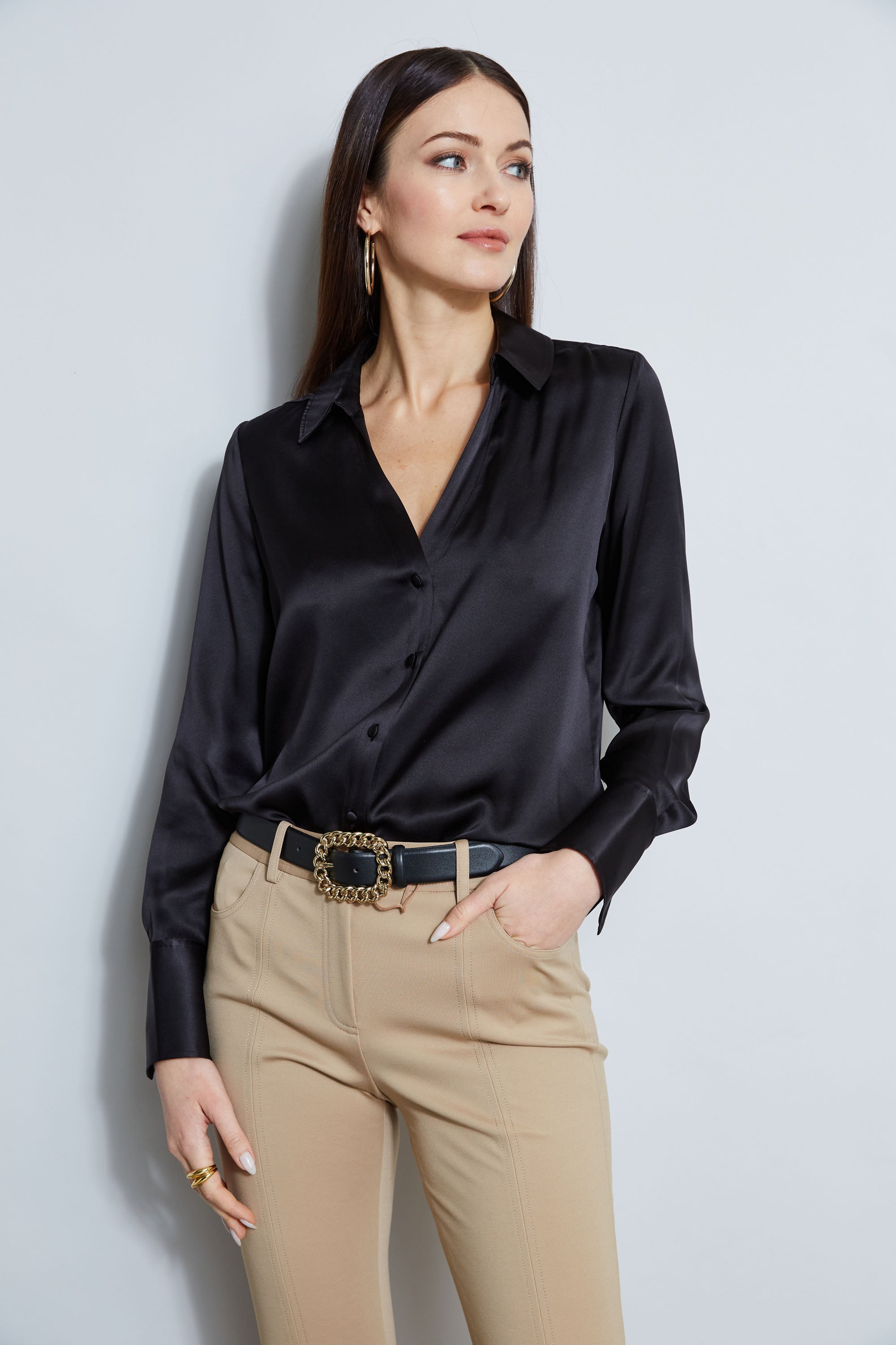 Silk Satin Button Down Shirt – Elie Tahari