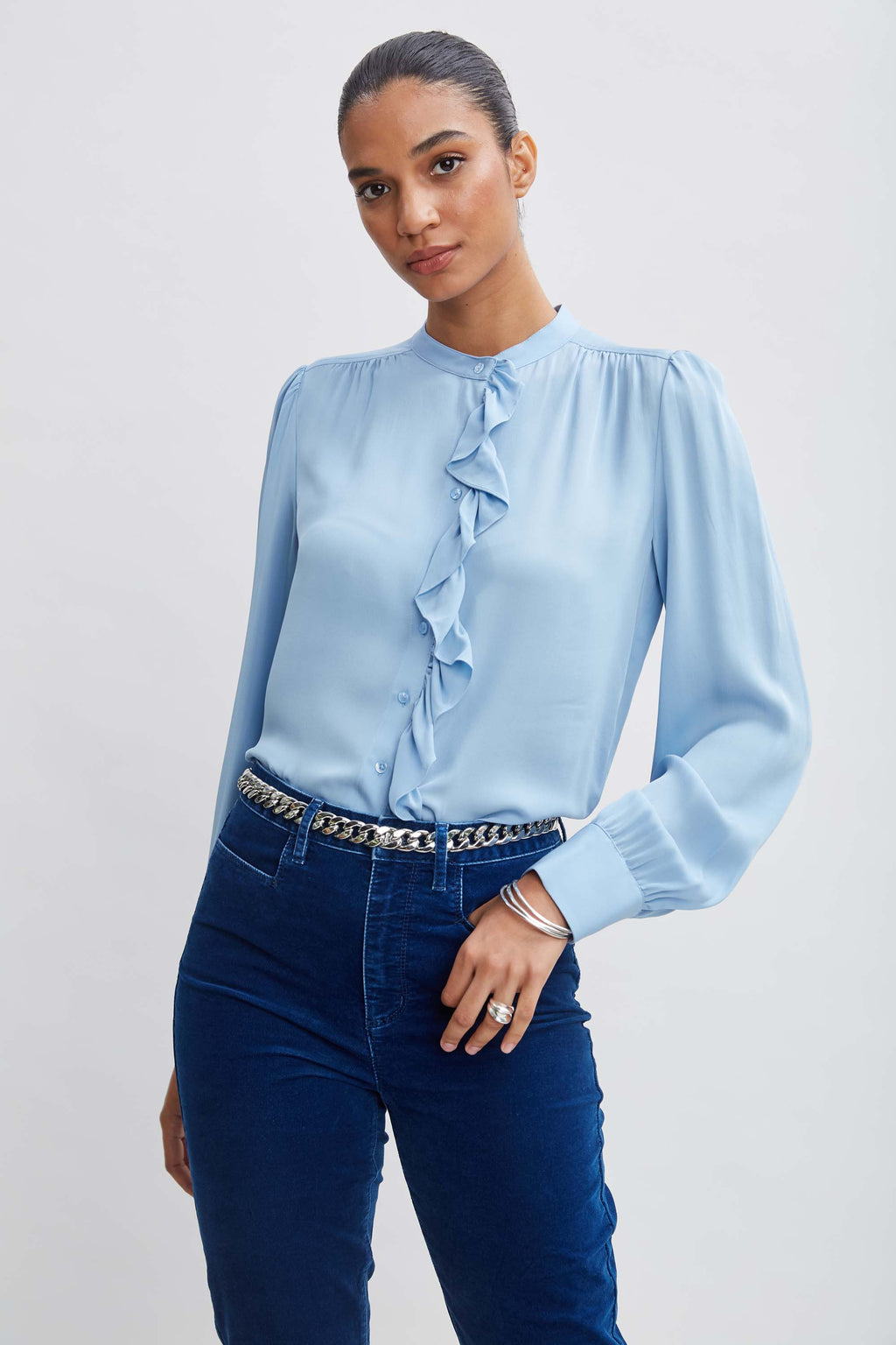 Silk Ruffle Button Down Shirt – Elie Tahari